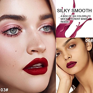 6 Colors Matte Red Wine Liquid Lipstick Pack Set,Wine Lip Tint Long Lasting 24 Hour Waterproof Velvet Nonstick Cup Lipgloss Lip Stain Pigmented Lip Makeup Gift Sets for Girls and Women Labiales