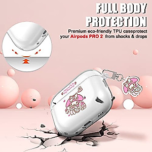 Anime Case Cover for AirPods Pro 2 (2022),Cute Cartoon Pink Bunny Pattern Soft Silicone Shockproof Protective Cover Kawaii Charging Case with Funny Rabbit Keychain for Women Kids