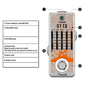 Amuzik EQ Pedal 5 Band Equalizer Effects Pedal Analog Graphic Equalization Guitar Effects Pedals ±18dB Range