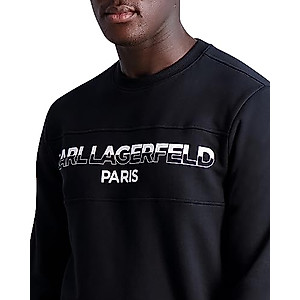 Karl Lagerfeld Paris Men's Color Block Solid Pullover, Long Sleeve, Black, Medium