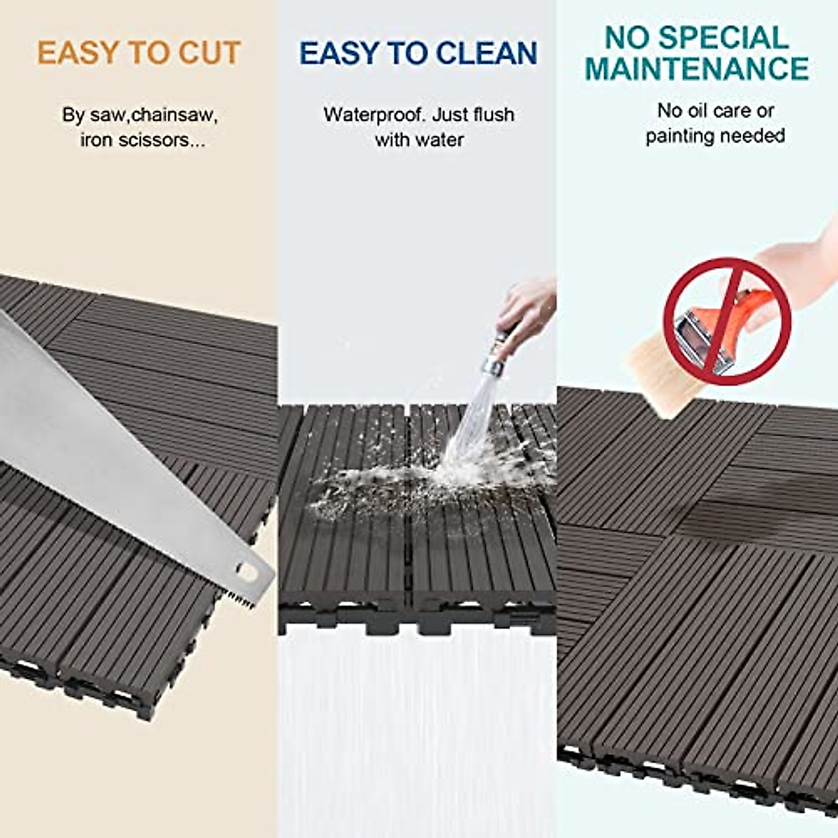 Goovilla Wood Plastic Composite Interlocking Patio Deck Tiles 9 Pack (9 sq. ft), 12"x12" Waterproof Indoor Outdoor Flooring All Weather Use, Balcony Floor Covering Tile, Decking Tiles, Dark Coffee