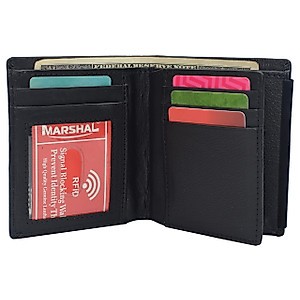 MARSHAL Genuine Leather RFID Blocking Five-point Star Hidden Badge Holder Wallet
