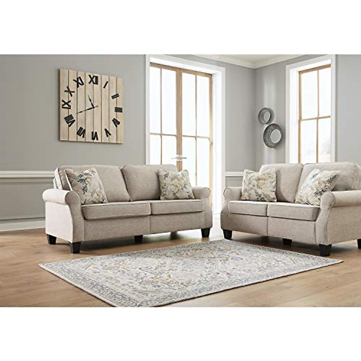 Signature Design by Ashley Alessio Modern Transitional Loveseat with Pillows, Beige