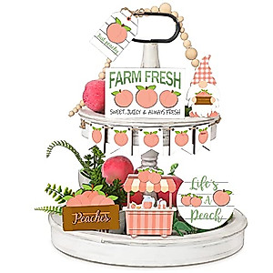 Yalikop 11 Pieces Lemon Peach Pumpkin Tiered Tray Decor Set Gnome Fresh Lemonade Wooden Wood Blocks Standing Sign Decorations for Layered Pallets Summer Autumn (Peach Style)