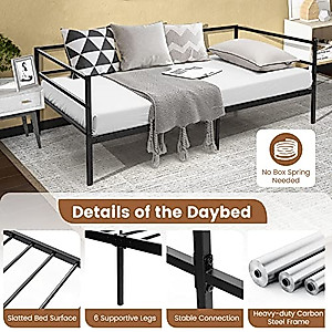 KOMFOTT Metal Daybed Frame Twin Size, Heavy-Duty Steel Slats Support Sofa Bed, Platform Mattress Foundation, Multifunctional Platform Bed Frame, Day Bed for Living Room & Guest Room