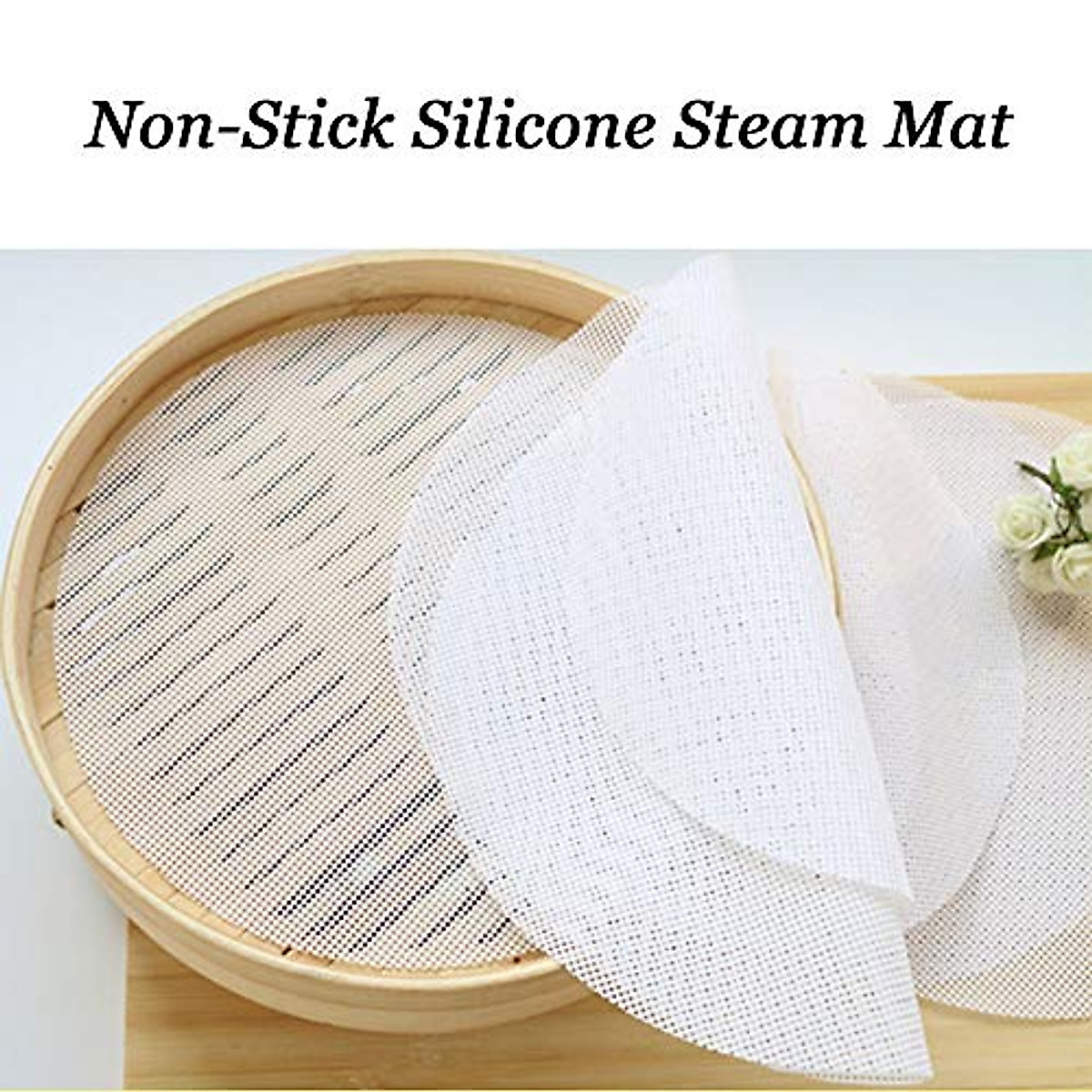 Inchant 5Pcs Kitchen Silicone Steamer Mesh Non-Stick Pad Round Shape Dumplings Mat Steamed Buns Baking Pastry Dim Sum Mesh（11" Diameter）