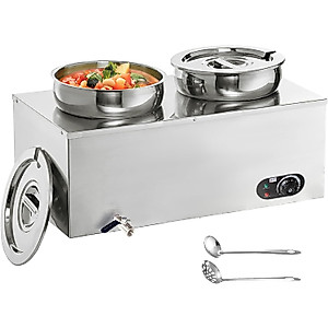 MOVECOM Food Warmer 2X7.4QT 86-185°F Commercial Soup Warmer, Steam Table Food Warmer Electric Station with Stainless Steel 1200W Round Pots for Restaurants, Parties, Buffets