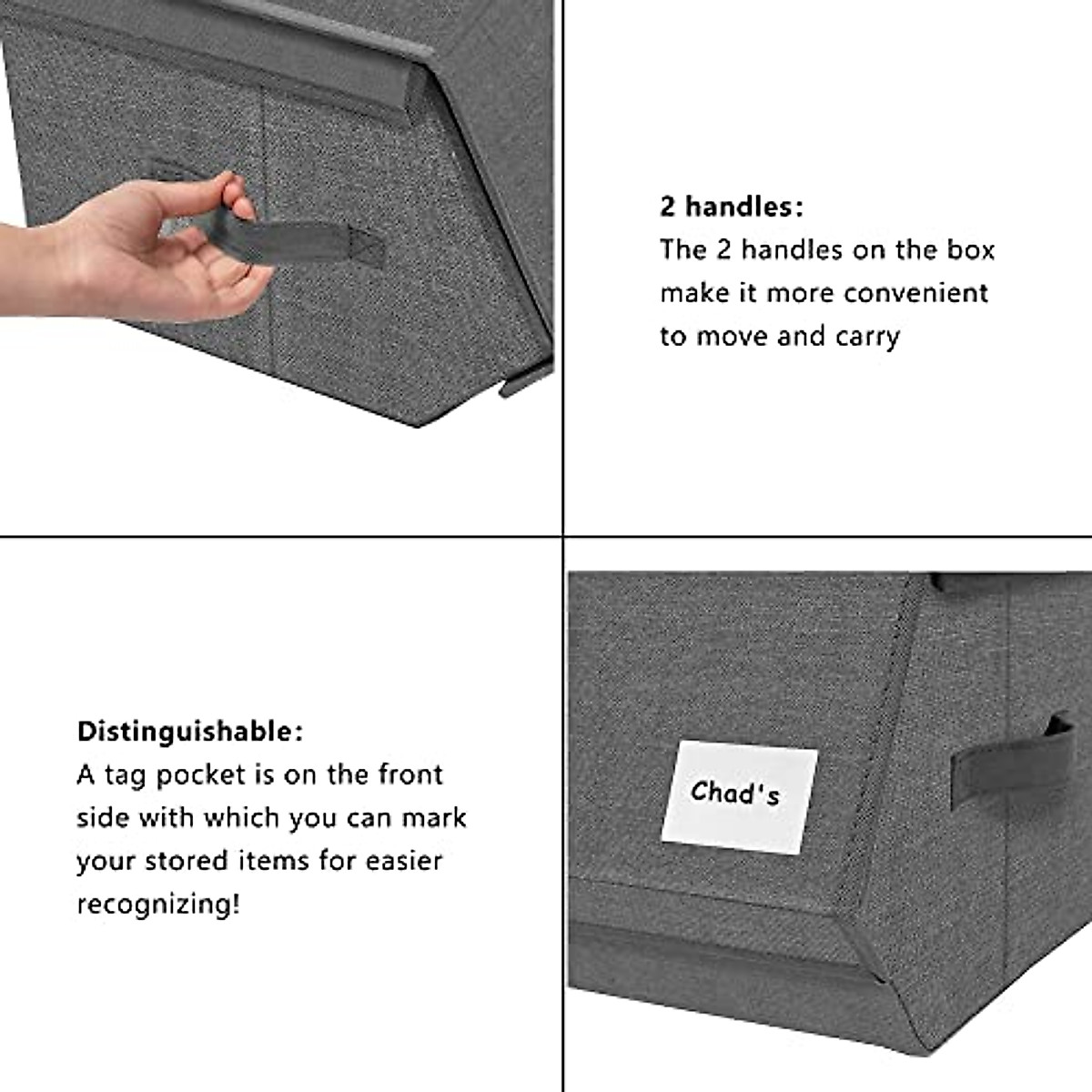 DOVAMY Stackable Storage Bins, Set of 3 Storage Drawers for Clothes, Cube Organizer with Lid, Fabric Toy Storage Box, 15”L x 13.8”W x 9.8”H, Dark Gray BTM0301