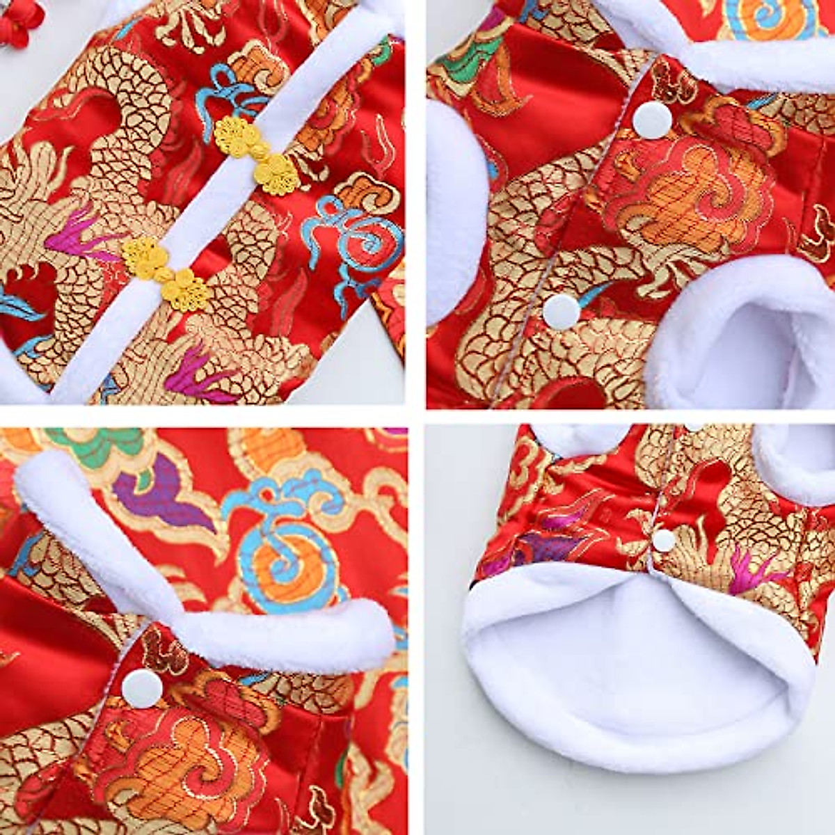 Pet Tang Suit, Chinese Style Dog Cheongsam Winter New Year Coat Outfit Clothing Cat Costume for Puppy Small Medium Dogs (XL)