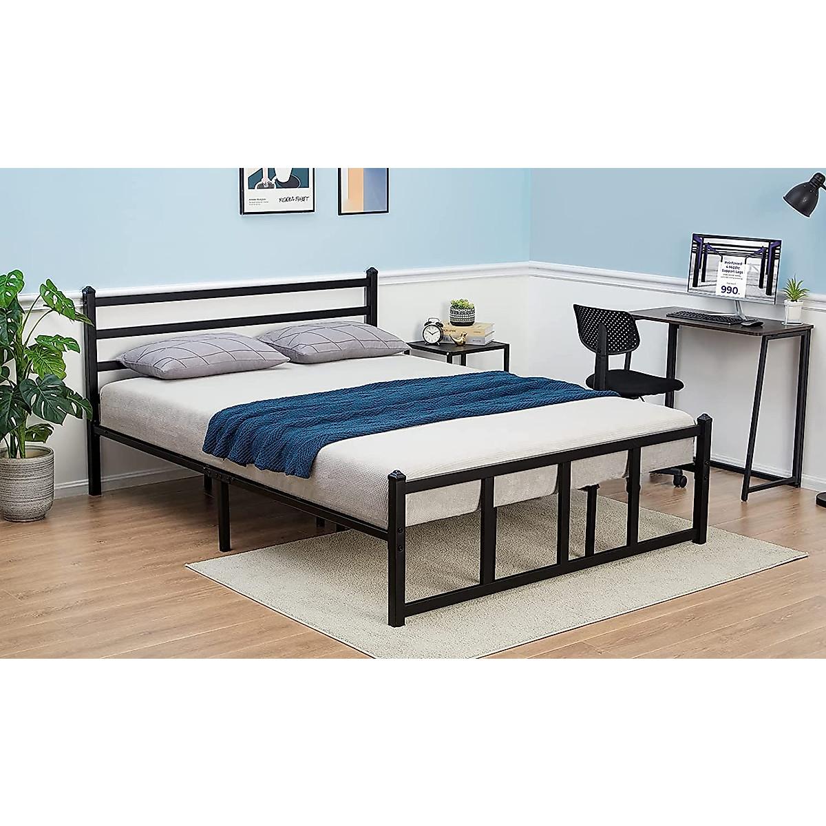 GreenForest Full Size Bed Frame with Headboard and Footboard Heavy Duty Supports Mattress Foundation, No Box Spring Needed, Black