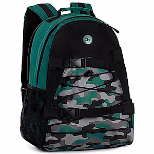 Choco Mocha Boys Camo Backpack for Elementary Middle School, Green Large Backpack for Kids Teen Boys, 18 Inch