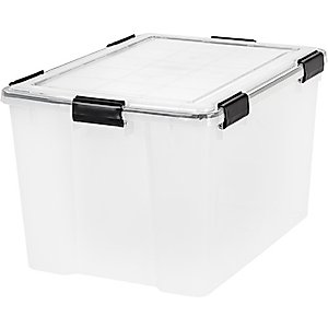 IRIS USA 74 Quart WEATHERPRO Plastic Storage Box with Durable Lid and Seal and Secure Latching Buckles, Weathertight, Clear with Black Buckles, 1 Pack