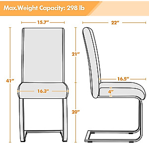 Yaheetech 6PCS Kitchen Chairs High Back Modern Leather Living Room Chair with Metal Frame, Light Gray