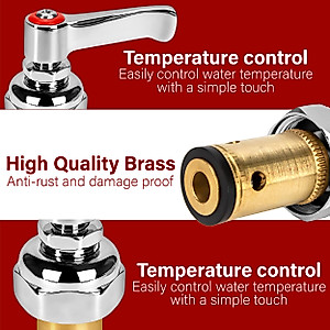 Handle Stem Assembly Fits for T&S Brass Faucets Replace 002712-40, Red Hot Side Spindle Assembly Valve Replacement Part Eterna Full-Turn Faucet with Check Valve Lead-Free 2712-40