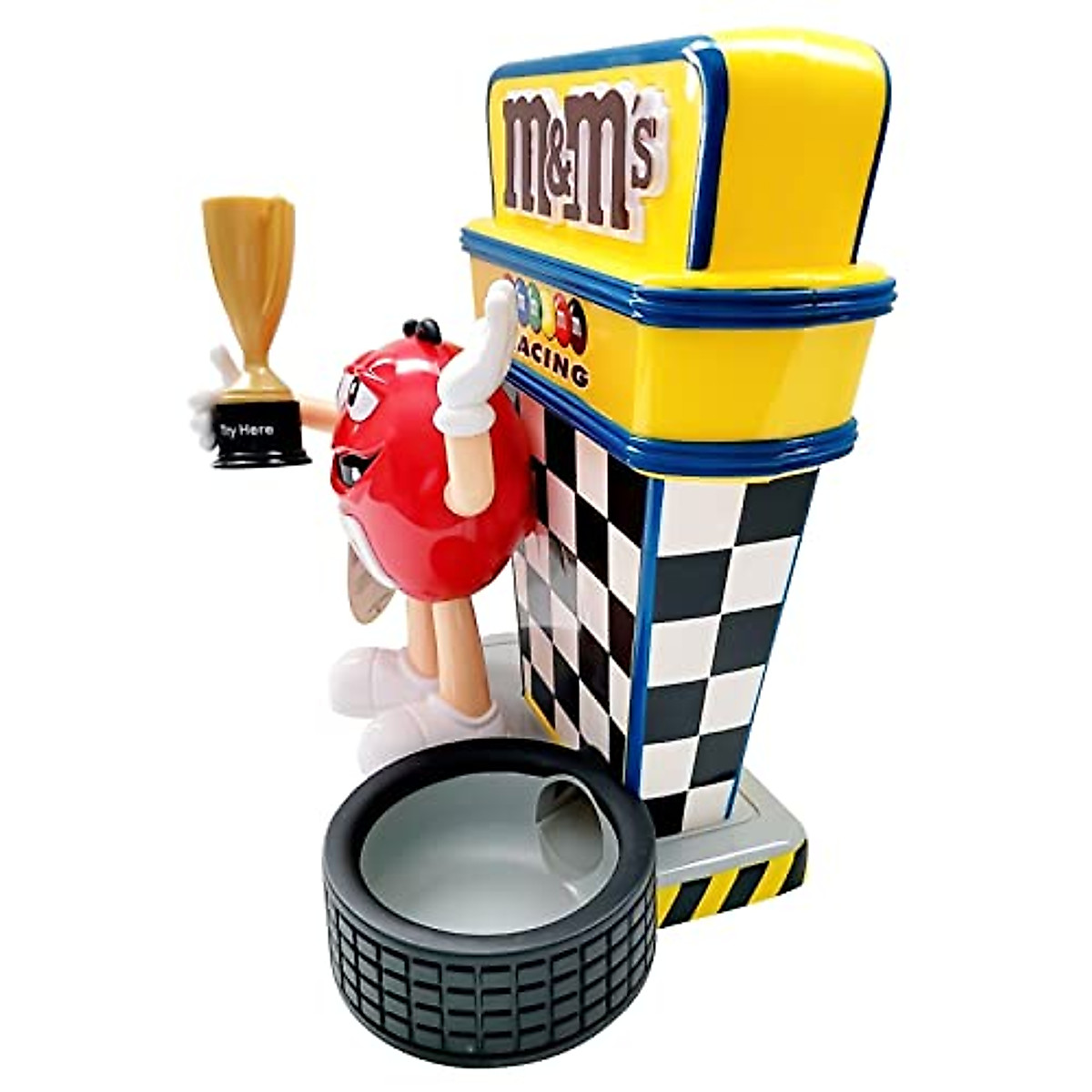 Racer Candy Dispenser by M&M Characters Red dispense candy, gumballs, nuts, snacks and treats for children, kids, adults