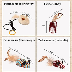 7 Pack Ferret Toys - Interactive Ferret Toys Assortments Feather Teaser Wand with Sisal Mice Balls and Bells Toys for Ferret Cat Kitten Puppy (7 Pack)