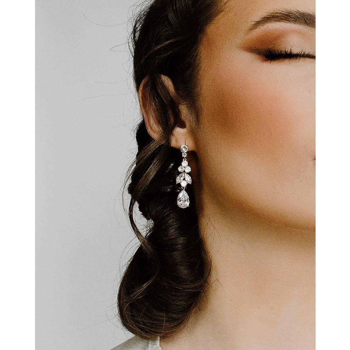 SWEETV Teardrop Wedding Bridal Earrings for Brides, Bridesmaids, Silver Crystal Cubic Zirconia Dangle Drop Earrings for Women Prom Gifts