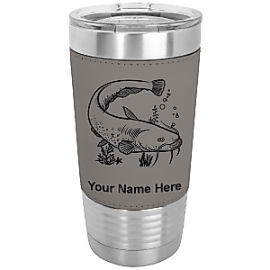 LaserGram 20oz Vacuum Insulated Tumbler Mug, Catfish, Personalized Engraving Included (Faux Leather, Gray)
