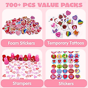 JOYIN 700+ Pcs Valentines Day Party Favor Supplies Craft Set, Foam Stickers for Kid, Tattoos, Stampers & Stickers for Decorations, Photo Props, School Classroom Holiday Exchange Game Prizes, Art Craft