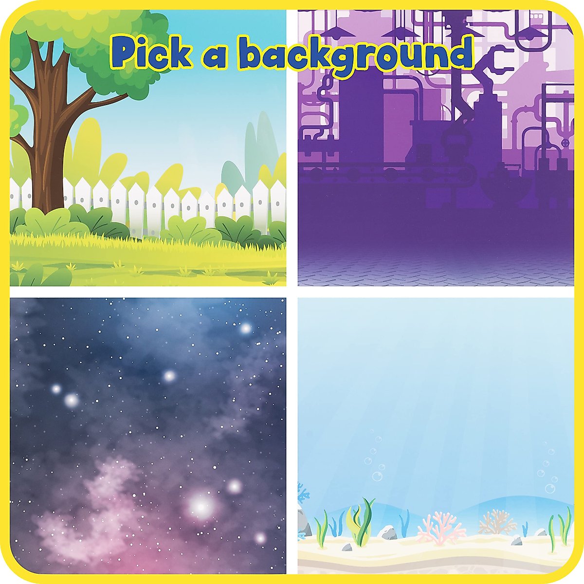 READY 2 LEARN Sticker Art Gallery - Craft Kit for Ages 3-5 - 200+ Stickers - 4 Backgrounds with Frames - Create Sea Life, Space, Robots, Garden Scenes