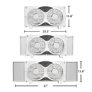BEYOND BREEZE 9" Twin Window Fan 2-Speed Reversible Airflow Blades, Expandable, Manual Controls (Min. 22.4" Max. 34.3")