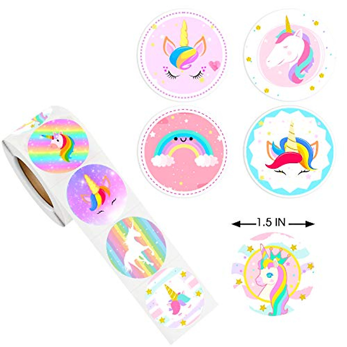 500Pcs Unicorn Stickers Roll in 9 Cute Designs, Motivational Reward Labels Sticker for School, Sealing Cards & Party Decoration (Unicorn)
