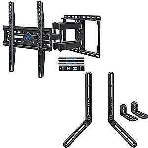 Mounting Dream Full Motion TV Wall Mount and Soundbar Bracket Bundle, TV Bracket for 26-55 Inch TVs, Max VESA 400x400mm and 99 LBS, Sound Bar Mount for Mounting Above or Under TV Up to 15 LBS