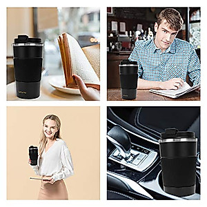 kaforto 16oz Insulated Coffee Travel Mug Stainless Steel Vacuum Coffee Cup Leakproof with Screw Lid Double Wall Coffee Tumbler Reusable Thermal Cup for Hot/Iced Beverage - 510ml, Black
