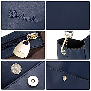 BOSTANTEN Women's Leather Designer Handbags Tote Purses Shoulder Bucket Bag Navy Blue Bundle with Leather Wallets for Women RFID Blocking Zipper Pocket Small Bifold Wallet Card Case