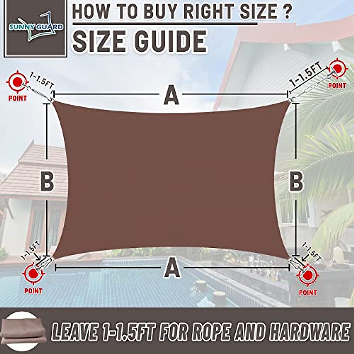SUNNY GUARD Sun Shade Sail 6.5' x 10'Rectangle Brown UV Block Sunshade for Backyard Yard Deck Patio Garden Outdoor Activities and Facility