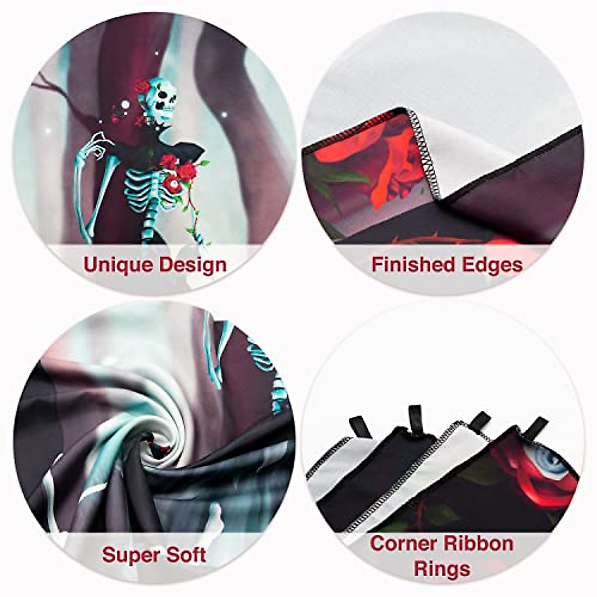 3 x 5 ft Fabric Rose Skeleton Party Backdrop for Halloween Party Decoration Hanging Party Background for Theme Birthday Wedding Engagement Anniversary Party Supplies (7x5 Rose Skeleton Backdrop)