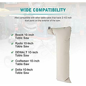 Table Saw Dust Collector Bag Fits Bosch/Dewalt/Makita/Ryobi/Craftsman/Porter Cable/10 inch tablesaws, and other table saws that have 2.5" inch inch dust ports on the exterior of the saw
