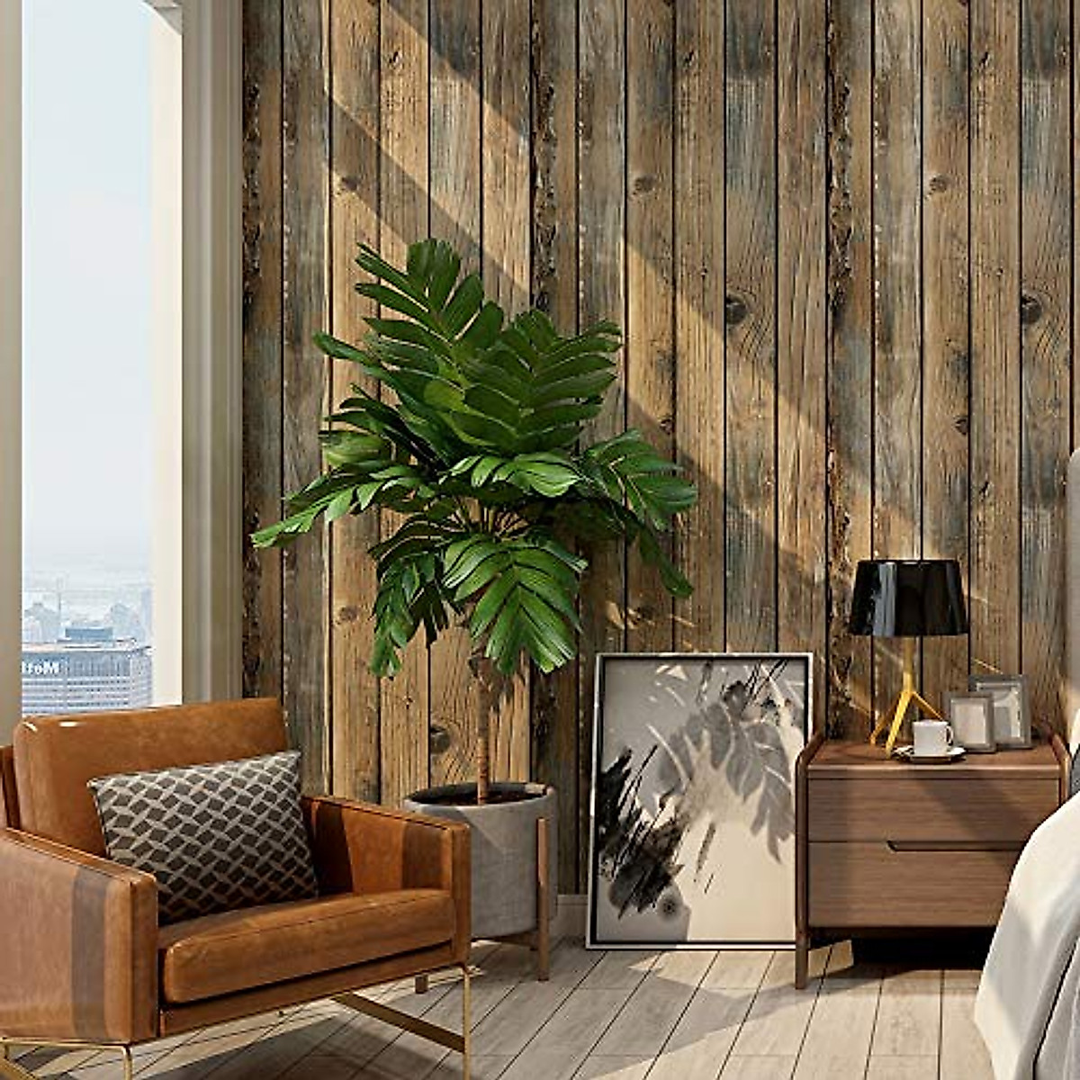 Distressed Wood Wallpaper Contact Paper 17.71In X 196In Self-Adhesive Vintage Wood Wallpaper Peel and Stick Reclaimed Wallpaper Vinyl Waterproof Removable Rustic Wood Wallpaper for Shelf