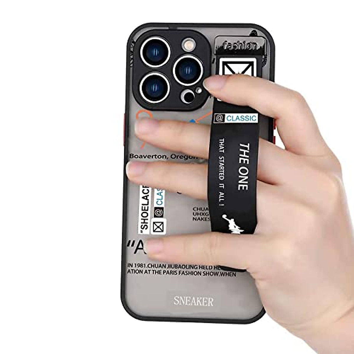 Ins Cool Off Phone Cover Compatible with iPhone 12 Pro Max Case for Boys, Sports Shoes Graphics White Black Pattern Slim Thin Clear Hard Back Shockproof Case with Adjustable Wristband Kickstand