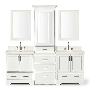 ARIEL Stafford M085D-WHT 85" Inch Double Sink Bathroom Vanity Set in White with White Quartz Countertop