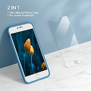 Miracase Ultra Slim Designed for iPhone SE Case 2022(3rd Gen)/iPhone SE 2020 Case(2nd Gen)/iPhone 7 Case/iPhone 8 Case with Screen Protector, Multi-Color Silicone Shockproof Phone Case(Capri Blue)