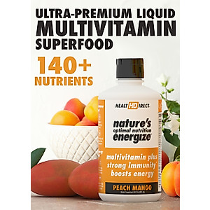 HEALTH DIRECT - Nature's Optimal Nutrition Energize Liquid Multivitamin Superfood - 140+ Nutrients - Mental Clarity & Energy - Immune & Cardiovascular Support – 30 Servings – Peach Mango
