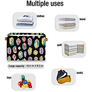 Buvan Fabric Storage Bins Rainbow Geometric Pattern Small Shelf Basket With Handles Decorative Cubes Box Organizer Containers for Shelves Home Office Decor