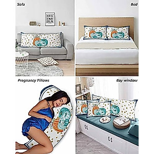 Thanksgiving Pillow Covers King Standard Set of 2 Bed Pillow, Fall Pumpkin Yellow Polka Dots Navy Blue Lace Plush Soft Comfort for Hair/ Skin Cooling Pillowcases with Envelop Closure 20''x36''