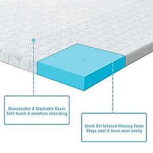 Cambividas 3 Inch Queen Size Memory Foam Mattress Topper, High Density Cooling Gel Mattress Topper for Pressure Relief, Bed Mattress Topper with Removable Bamboo Cover, CertiPUR-US Certified