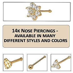 JewelryWeb Solid 14K Yellow or White Gold 4-mm 20 Gauge Cubic Zirconia Flower Nose Stud (Yellow-Gold)
