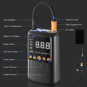 Tire Inflator Portable Air Compressor, 2X Faster Cordless Air Pump for Car, Rechargeable Tire Inflator with Pressure Gauge 150PSI, Mini Bike Tire Pump, Portable Tire Inflator for Car Ball Bicycle Pump