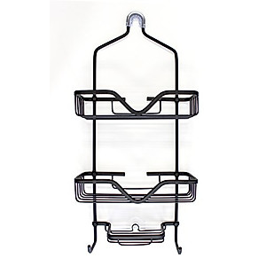 Splash Home Maui Aluminum Bathroom Organizer Shower Caddy, Hanging Head Two Shelf Plus Dish, Shower Rack Storage for Shampoo, Conditioner and Soap, Black