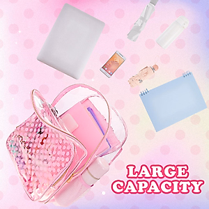 Sanwuta 3 Pcs Clear Backpack for Girls Pink Dots See Through Transparent Backpack Set Heavy Duty School Stadium Approved Book Bag with Lunch Pouch and Pencil Pouch for Kids Girls Boys