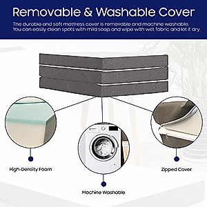 Mayton 3-Inch Portable Tri Folding Gel Memory Foam Mattress | Breathable Mesh Sides with Ultra Soft, Removable and Washable Cover, Comfortable Support Cot Pad, Standard Size, 31-Inch, White