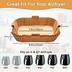 AEROSS Square Air Fryer Paper Liners Disposable, 120Pcs, 7.9Inch - Parchment Paper for Air Fryer– Unbleached, Oil-Resistant, Leak-Proof Liners– Perfect Liners for Microwave & Oven– BONUS Silicon Brush