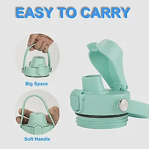 Auto Spout Lid for YETI Rambler Bottles, Fits 18/26/36/64 oz Bottles, Chug Replacement Lid Cap with Push-Button Lid and Flexible Handle, Seafoam