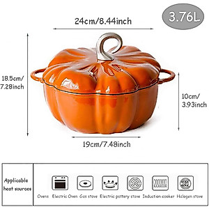 exari Cast Iron Pumpkin Enamel Pot/Stew Pot Soup Pot Multi-Purpose Pot/Household Dutch Oven Non-Stick Stock Pot Induction Cooker Universal, 4 qt(3.76L)
