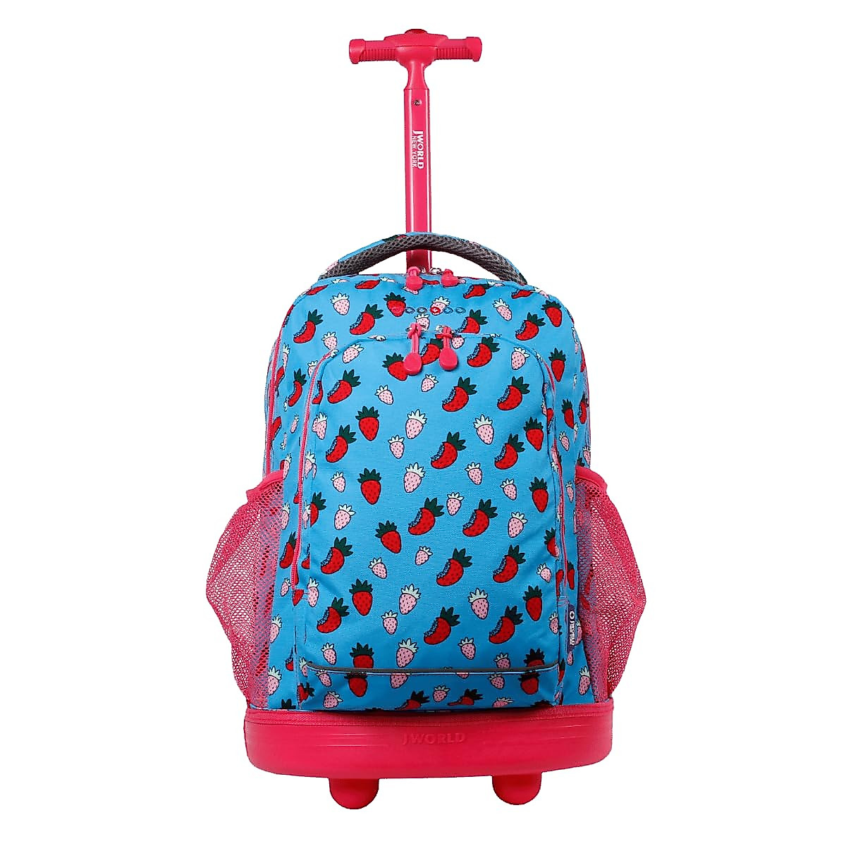 J World New York Sunny Rolling Backpack for Kids and Adults, Strawberry, 17 X 11.5X 5.5 (H X W X D)
