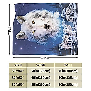 Fuzawet White Wolf Blanket Soft Warm Fleece Wolves Throw Cozy Fluffy Plush Animal ​Blanket Wolf Gifts Stuff for Kids Adults Bed 40''X50''
